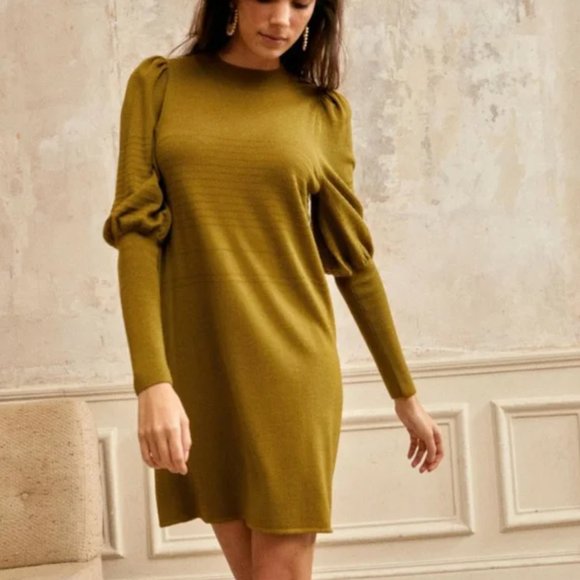 Sezane | Dresses | Sezane Abby Puff Sleeve Sweater Dress In Prairie ...